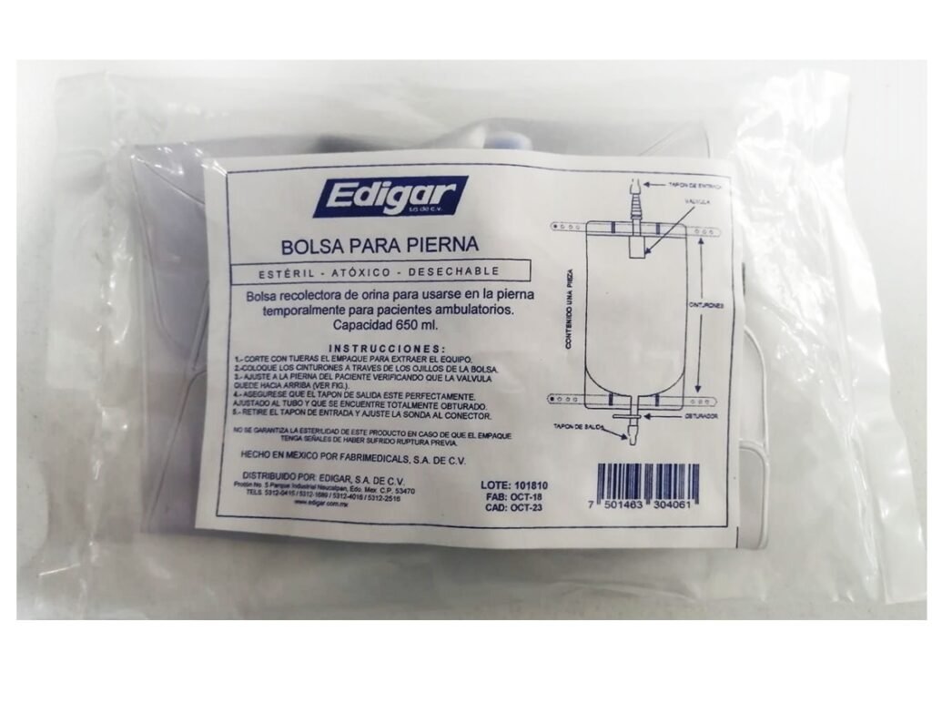 BOLSA RECOLECTORA DE ORINA PARA PIERNA 650ML EDIGAR – Insumos Médicos ...